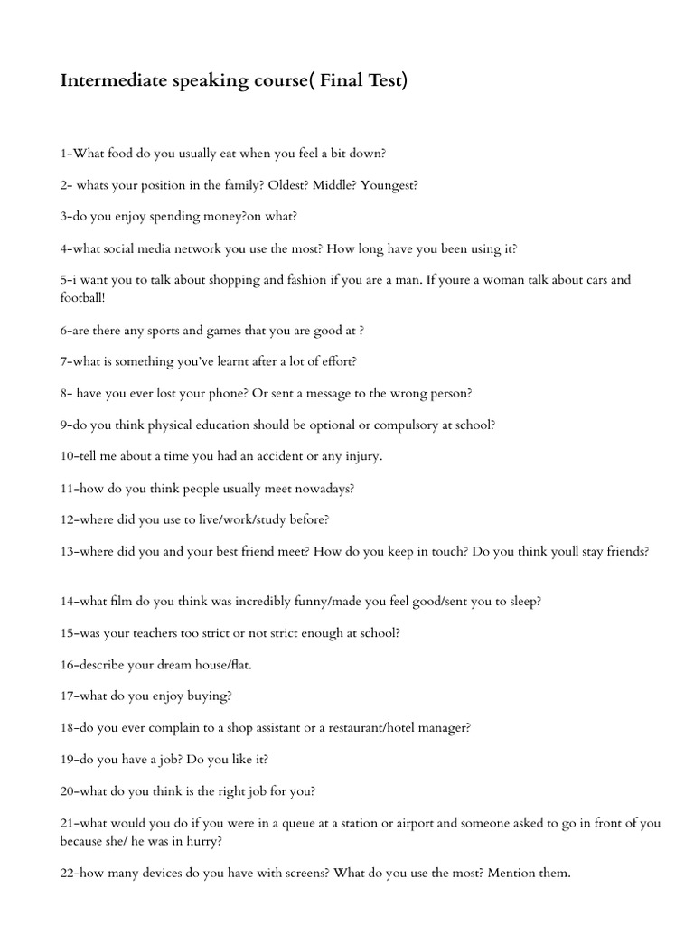 Eoc Intermediate Speaking | PDF