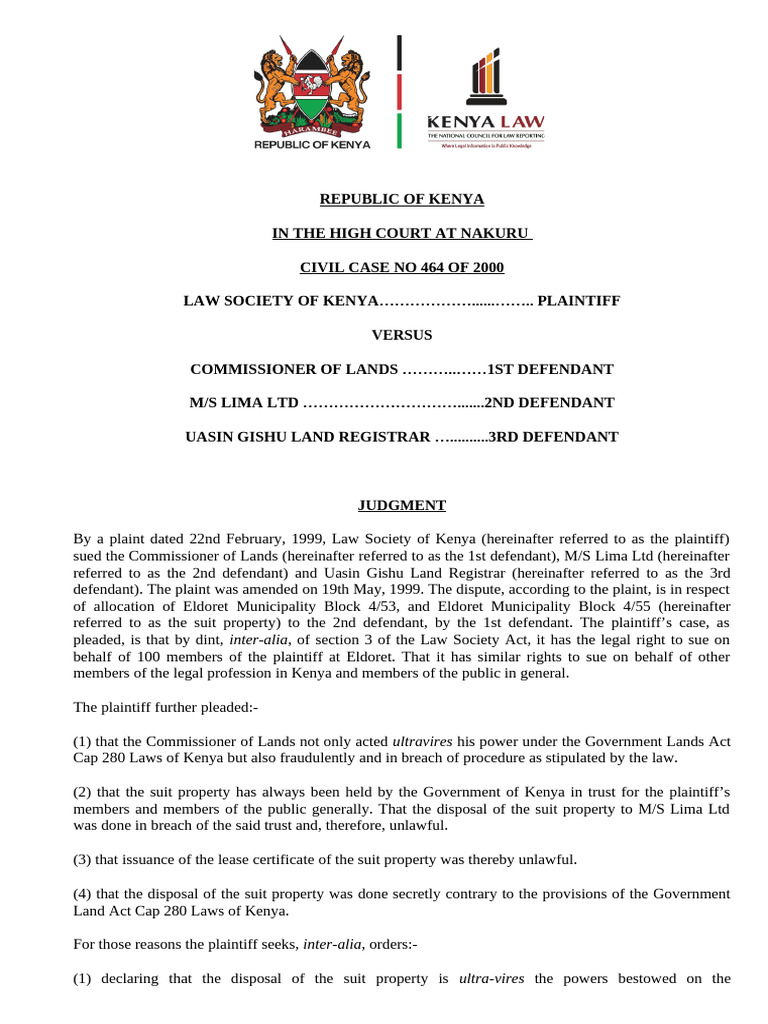 Kenya Land Dispute Court Judgment | PDF | Lawsuit | Standing (Law)