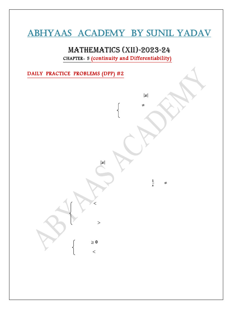 Mathematics XII: Continuity Problems | PDF | Function (Mathematics) | Continuous Function