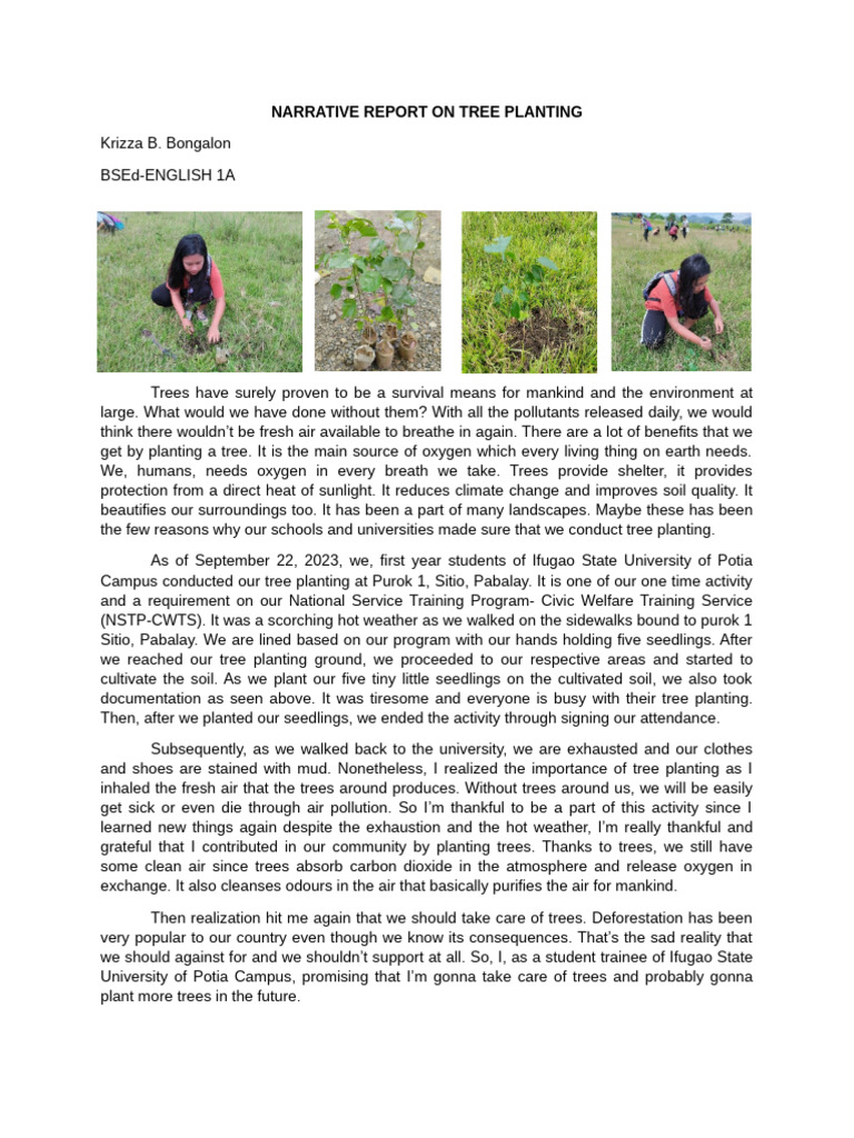 Narrative report about treeplanting | PDF | Trees | Nature