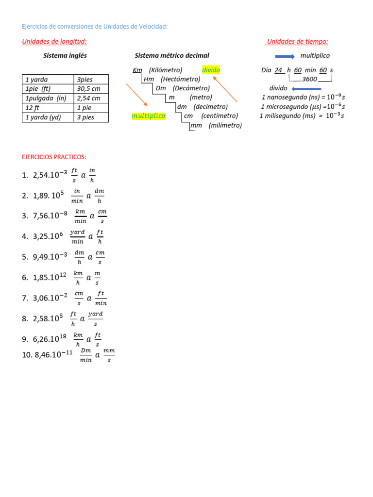 Ejercicios de Conversiones de Unidades de Velocidad | PDF