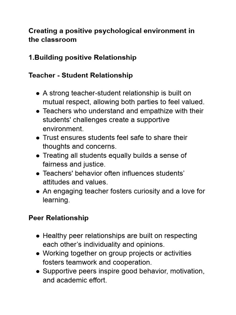 Creating a Positive Psychological Environment in the Classroom | PDF ...