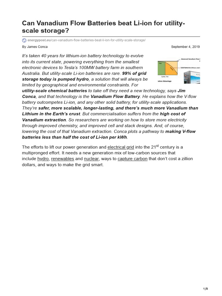 Can Vanadium Flow Batteries Beat Li-Ion For Utility-Scale Storage | PDF ...
