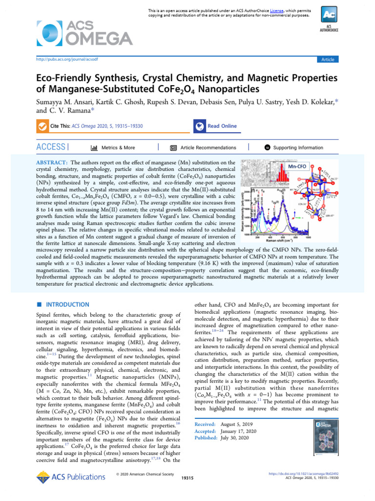 Eco-Friendly Synthesis of CoFe2O4 Nanoparticles | PDF | Chemistry ...