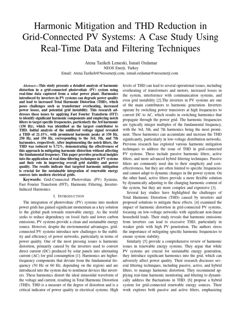 Harmonic Mitigation and THD Reduction in Grid Connected PV | PDF | Power Inverter | Photovoltaic ...