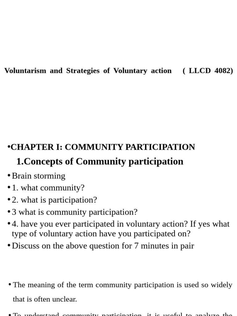 Voluntarism and Strategies of Voluntary Action (LLCD | PDF ...