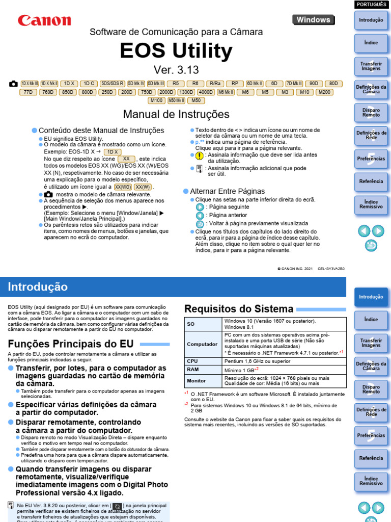 EOS Utility Win Instruction Manual 3.13 PT | PDF | Câmera | Windows 10