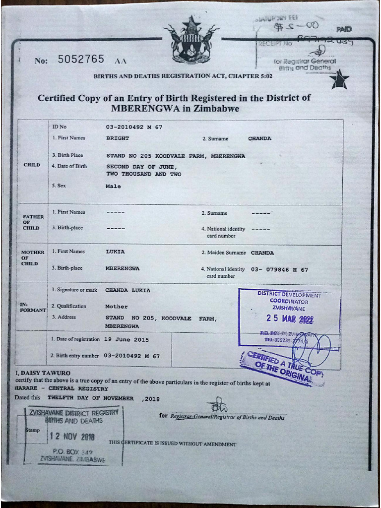 Bright Chanda Certified Documents | PDF