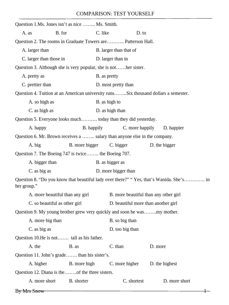Comparison Test: English Grammar Quiz | PDF