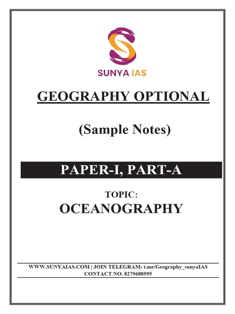 Geography Optional - Oceanography - SAMPLE - Sunya IAS | PDF | Continental Shelf | Pacific Ocean