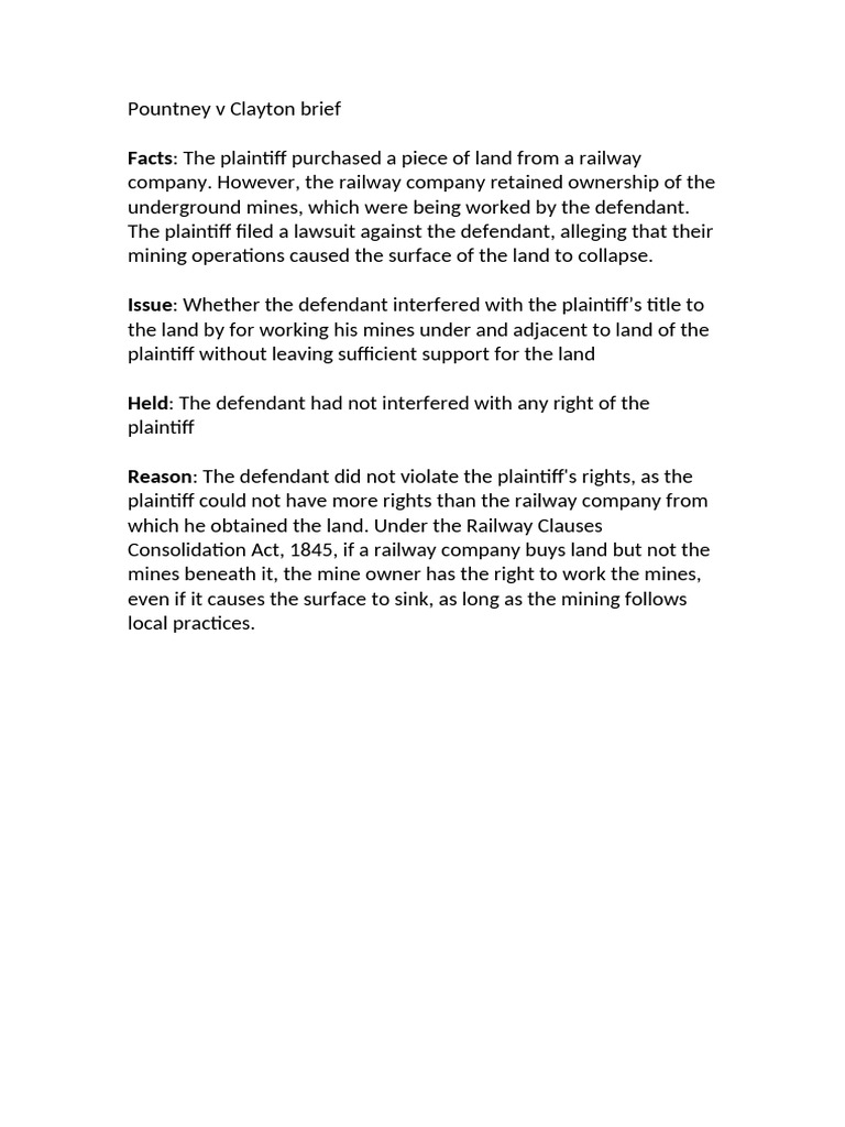 Pountney v Clayton: Mining Rights Dispute | PDF