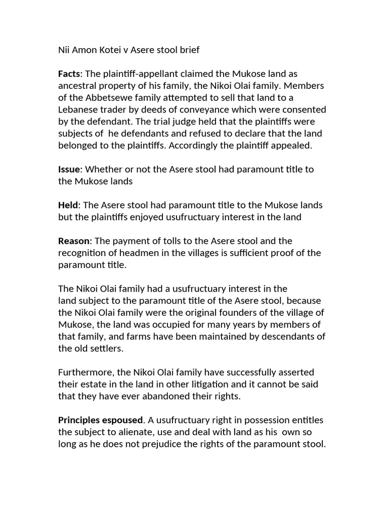 Nii Amon Kotei V Asere Stool Brief | PDF