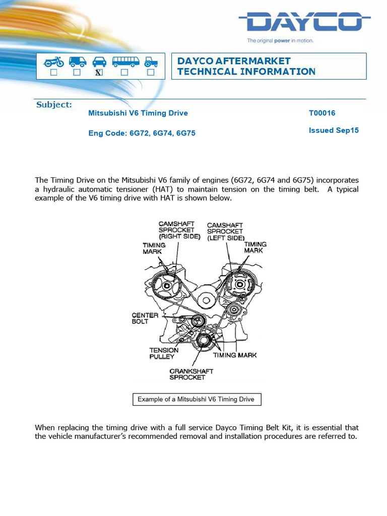 Mitsubishi V6 Timing Drive Eng Code: 6G72, 6G74, 6G75 T00016 Issued ...