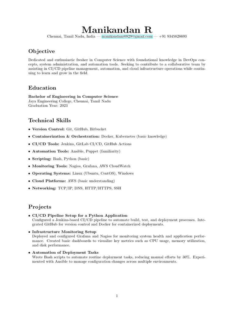 ManikandanR - DevOps Engineer - Resume | PDF | Computer Engineering | Software Engineering