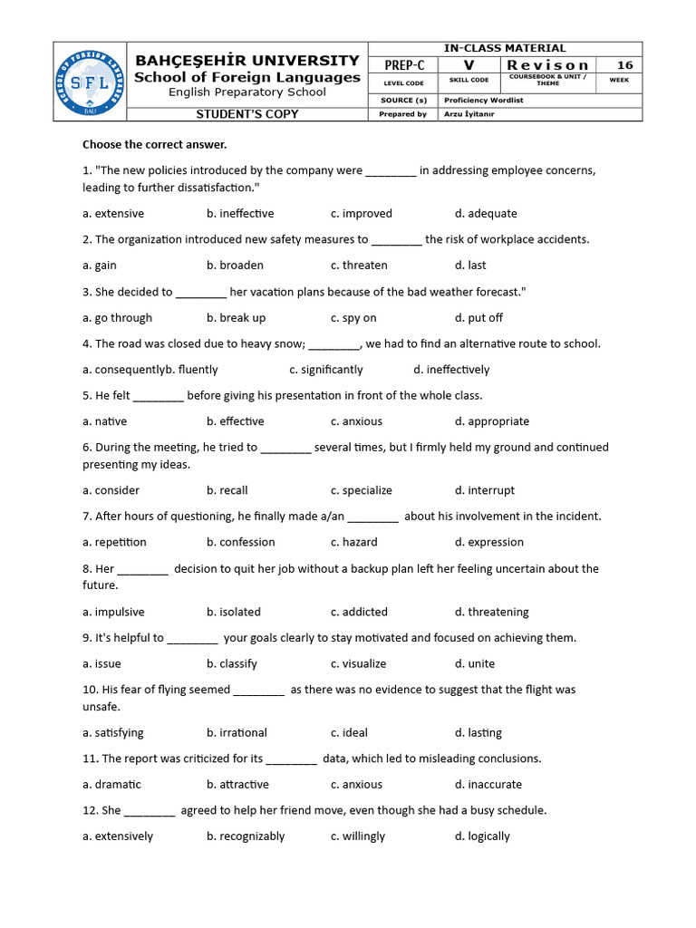 Vocabulary Revision Exercises | PDF