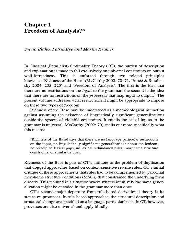 Freedom of Analysis - (Chapter 1 Freedom of Analysis) | PDF | Phonology ...