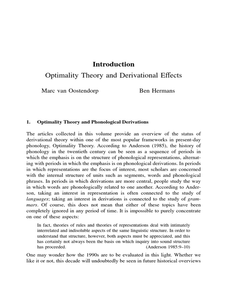Derivational Residue in Phonological Optimality Th... - (Introduction Optimality Theory and ...