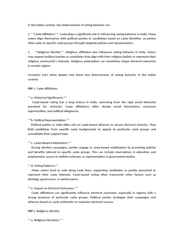 voting behaviour | PDF | Caste | Political Parties