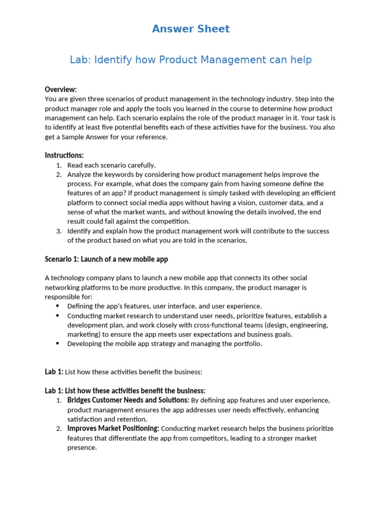 M4 - AnswerSheet - Lab - Identifying How Product Management Can Help ...