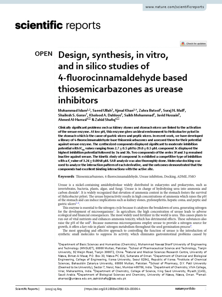 Islam - Et - Al-2025-Scientific - Reports | PDF | Enzyme Inhibitor | Amino Acid