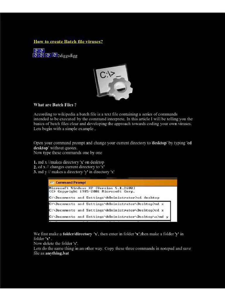 Batch File Virus and Their Codes 2 | PDF