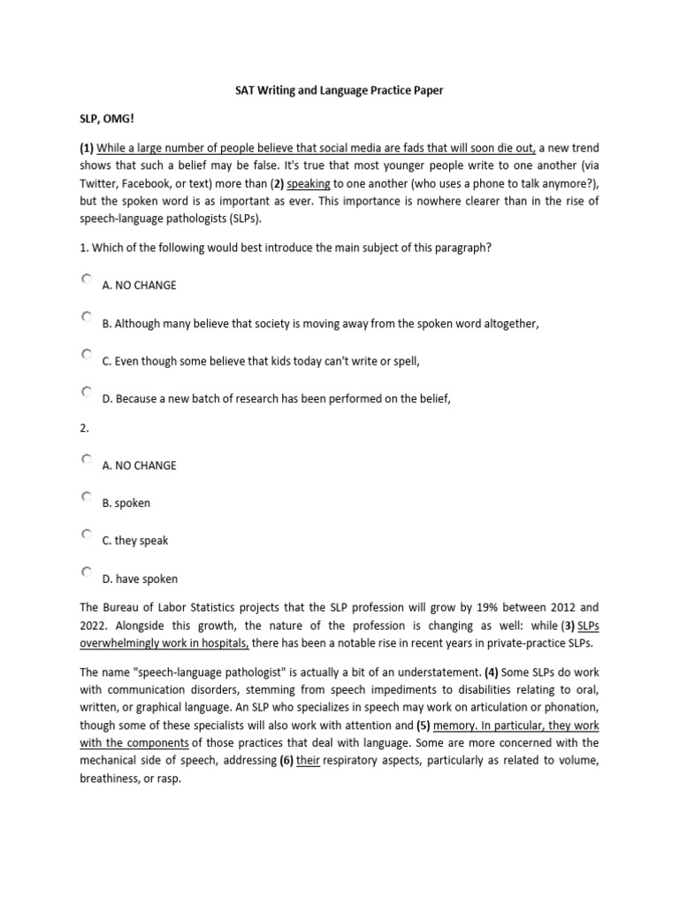 1606188019SAT Writing and Language Practice Paper 4 | PDF | Human ...