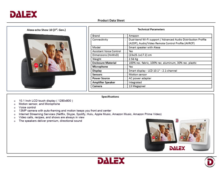 Datasheet - Alexa Echo Show 10 | PDF