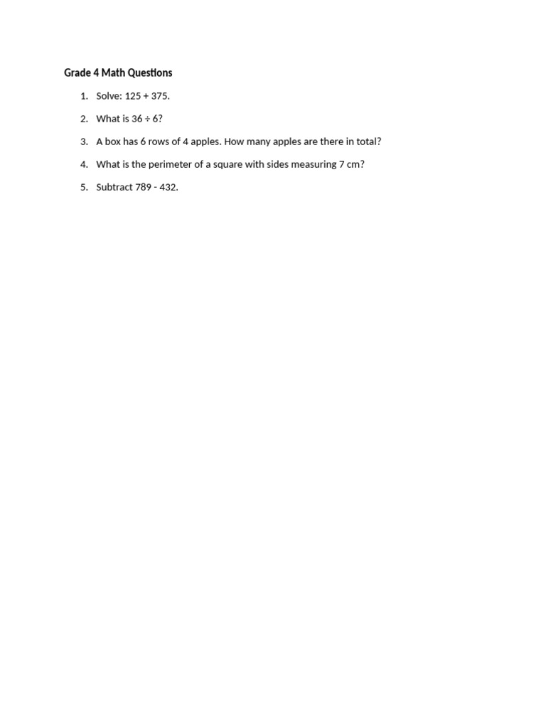 Grade 4 Math Practice Questions | PDF