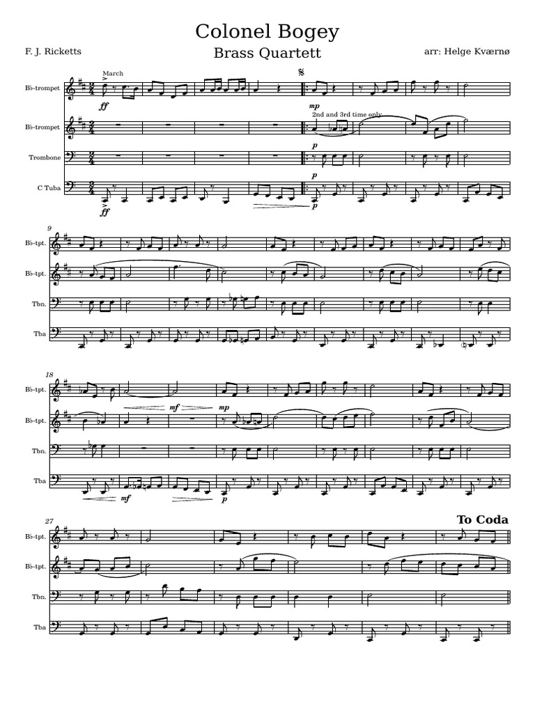 Colonel Bogey - Brass Quartett | PDF | Brass Instruments | Aerophones