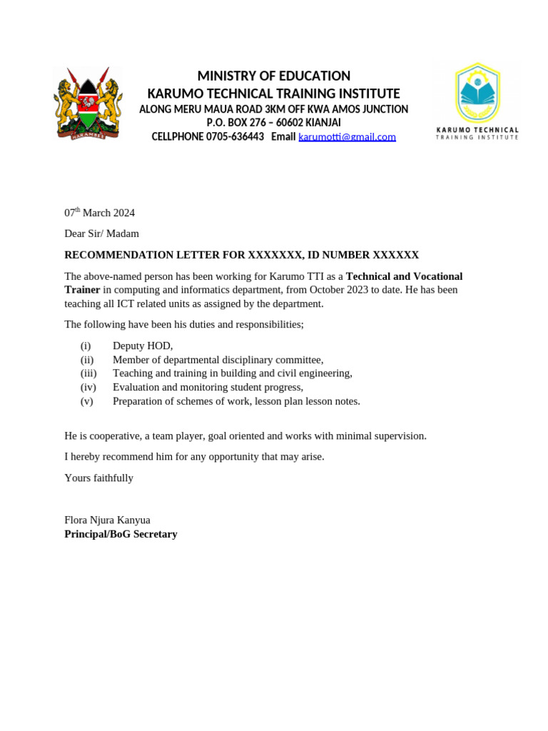 Final Recomendation Letter Template | PDF