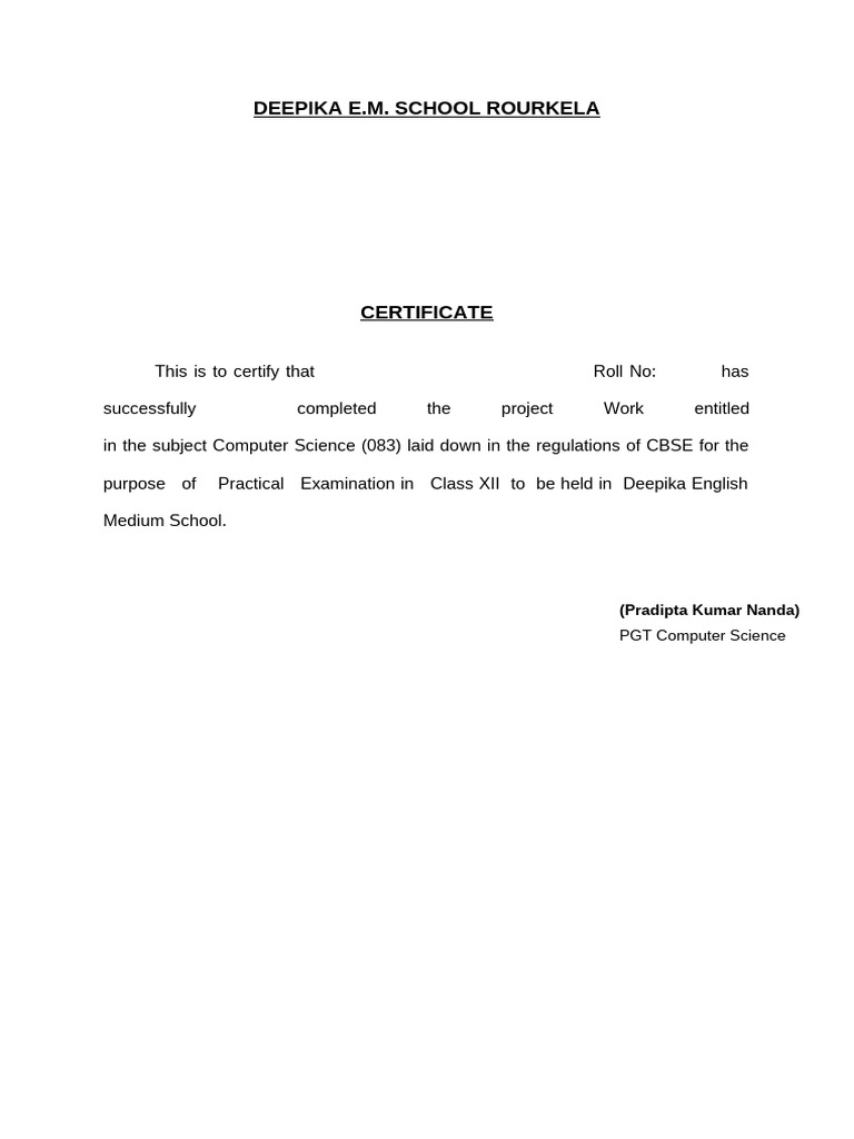 Deepika School Project Certificate 2024 | PDF