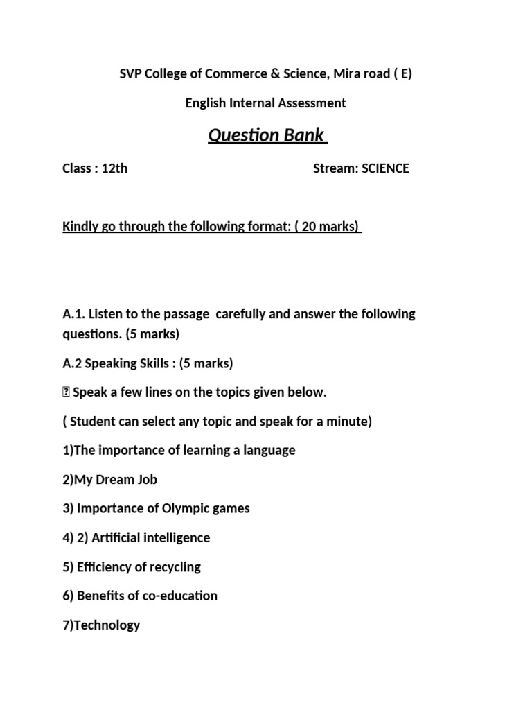 Eng Question bank ( Sci) | PDF