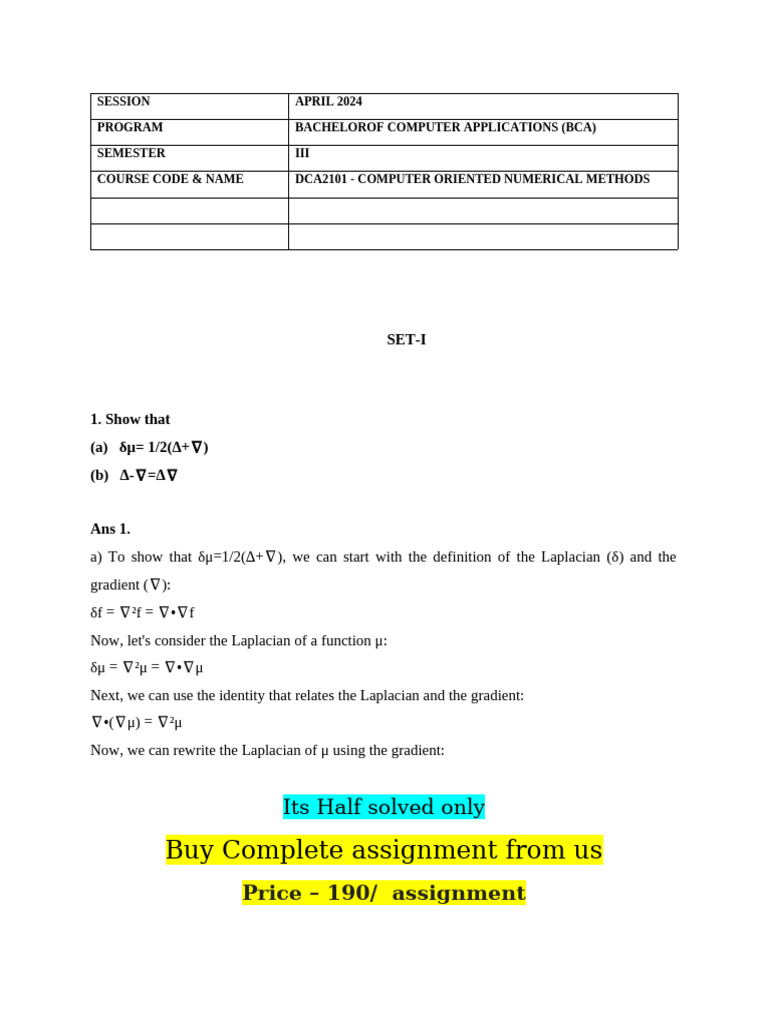 BCA Semester III Numerical Methods Guide | PDF | Line (Geometry ...