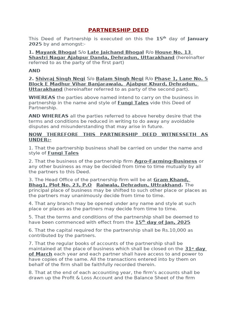 Partnership Deed PDF | PDF | Partnership | Debits And Credits