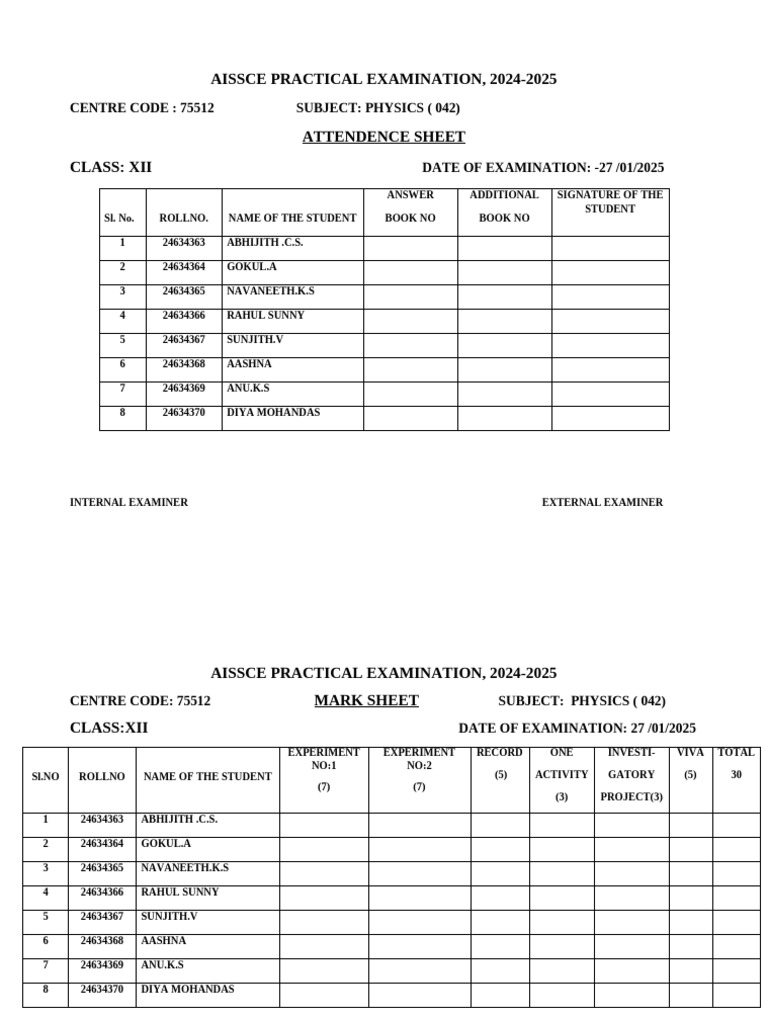 AISSCE Physics Practical Exam 2025 | PDF
