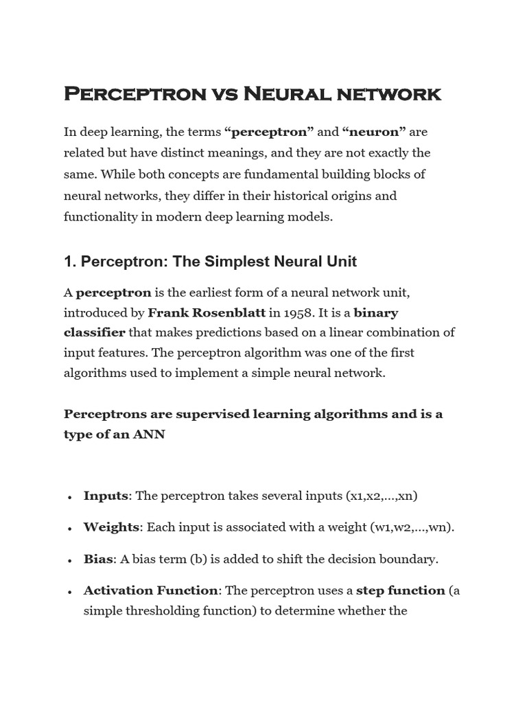 Perceptron Vs Neural Network | PDF | Artificial Neural Network | Deep ...