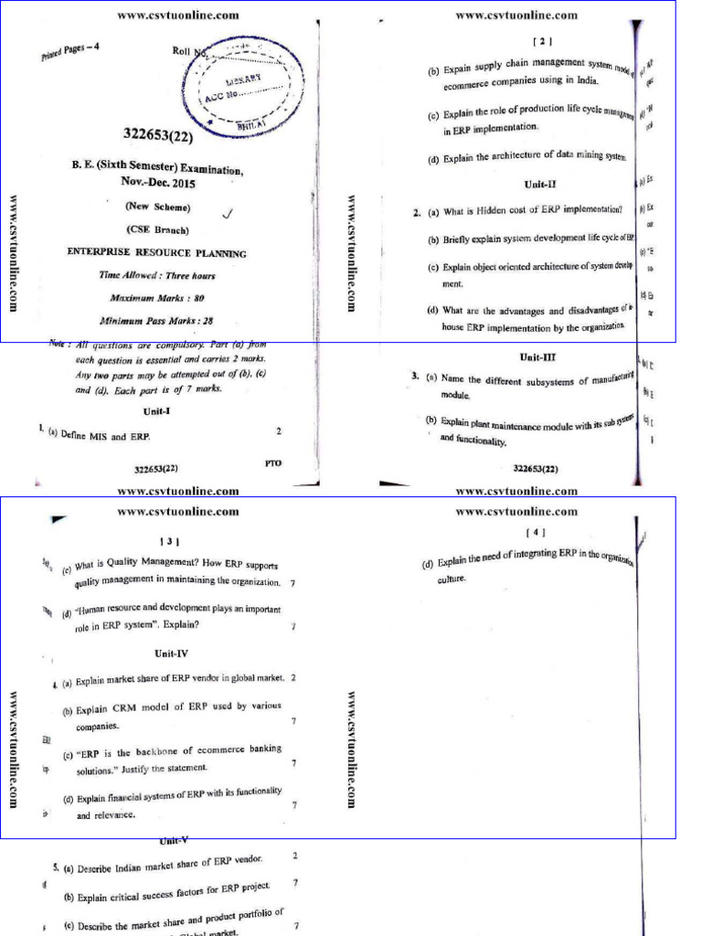CSVTU ERP Papers | PDF