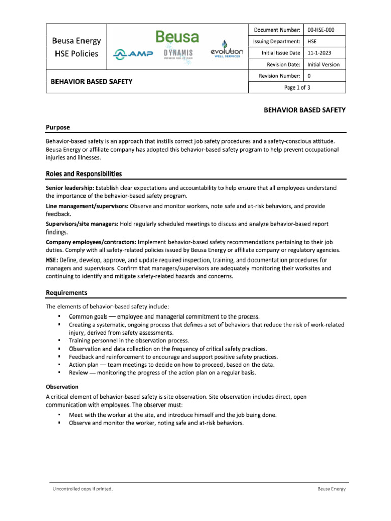 HSE - Behavior Based Safety | PDF