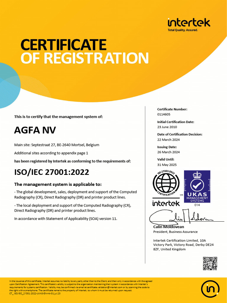 Agfa NV - Certificate ISO 27001 | PDF