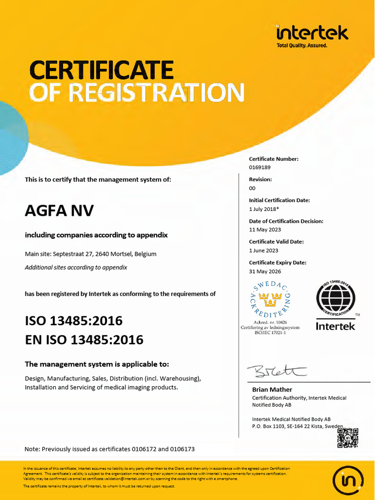 Agfa_NV_-_Certificate_(EN)_ISO_13485 | PDF | Medical Equipment