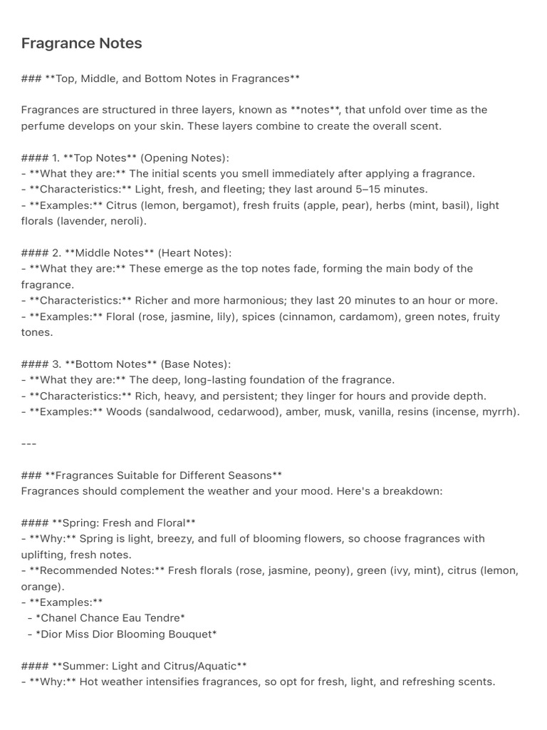 Fragrance Notes | PDF | Perfume | Odor