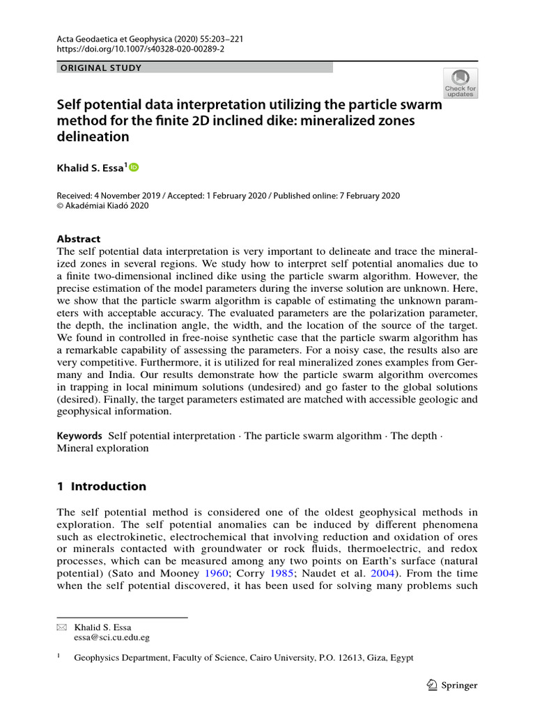 Self Potential Data Interpretation Utilizing the Particle Swarm Method for the Finite 2D ...