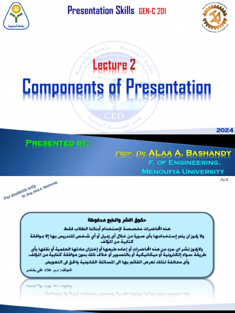 Lec. 2- Components of a Presentation [Dr. ALaa Bashandy] 2024-B | PDF