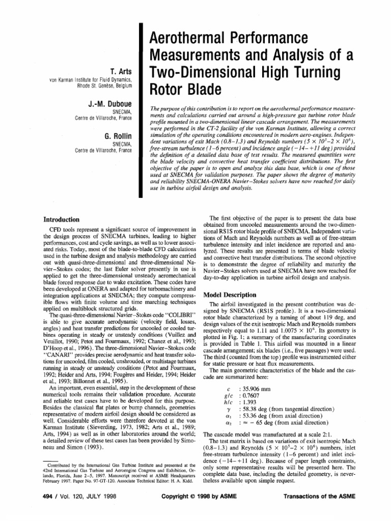 1998 - Aerothermal Performance Measurements and Analysis of A Two ...