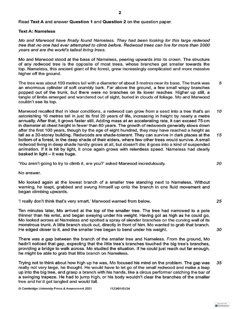 Specimen Cambridge Comprehension | PDF