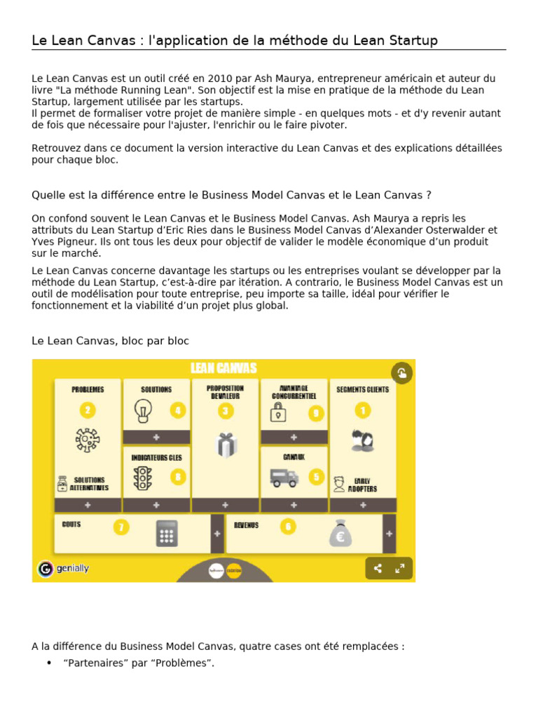 Lean Canvas : Guide Pratique et Explicatif | PDF | Publicité | Start-up