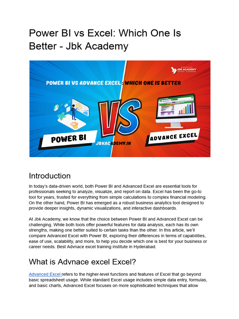 Power BI vs Excel: Which One Is Better - Jbk Academy | PDF | Microsoft ... Power BI vs Excel: Which One Is Better - Jbk Academy | PDF | Microsoft ...