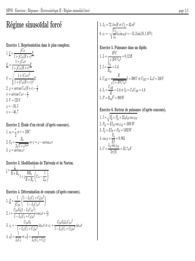 Electrocinétique II: Exercices et Solutions | PDF