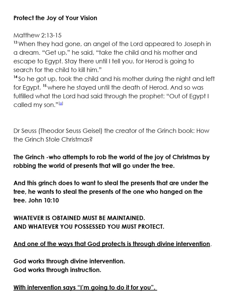 Protect The Joy of Your Vision OUTLINE | PDF | Dr. Seuss | Religious ...