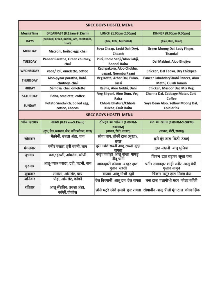 Mess_Menu_Oct. Printable | PDF